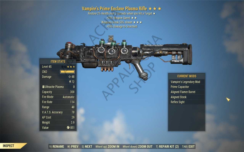 Vampire's Enclave Plasma rifle (25% faster fire rate, Breaks 50% slower ...