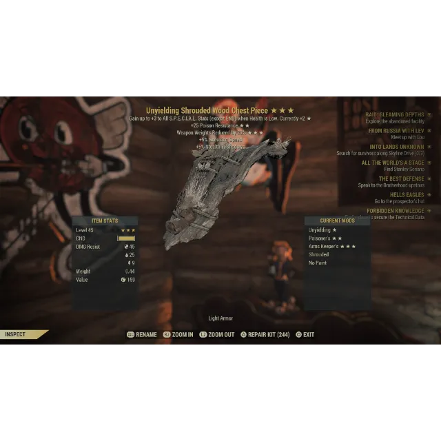 Unyielding WWR Wood Armor Set - Fallout 76 Game Item - Gameflip