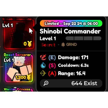 Shinobi commander - Anime Defenders Game Items - Gameflip