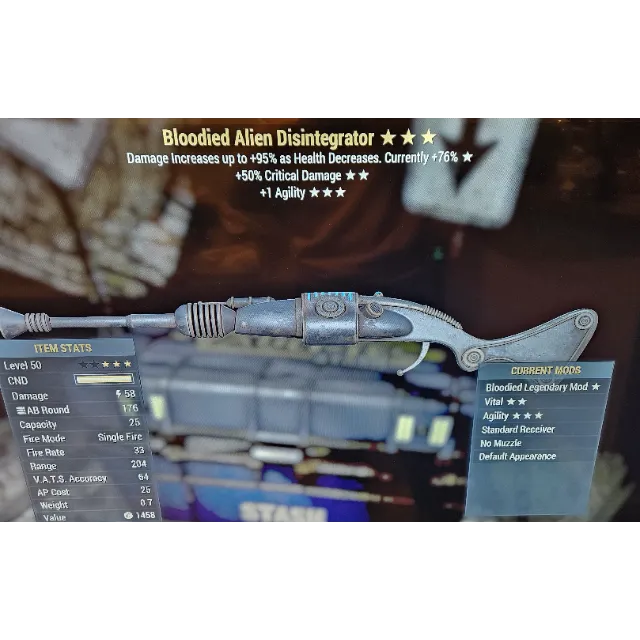 Bloodied 50vc Alien Disintegrator - Fallout 76 Game Items - Gameflip