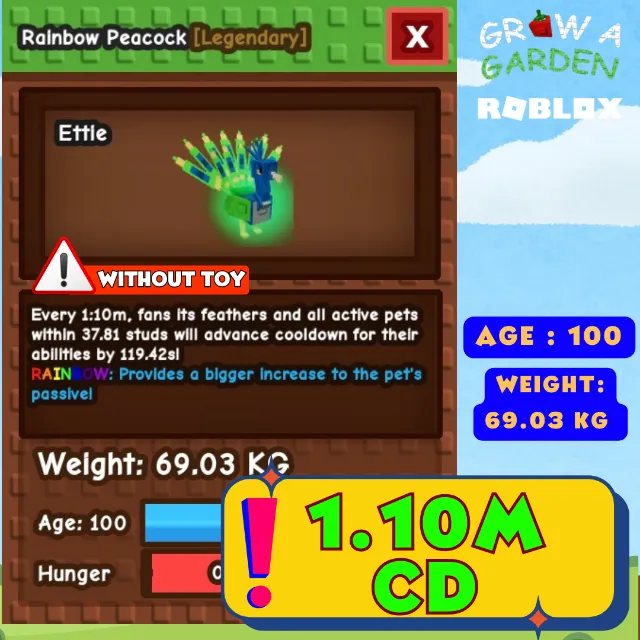 HUGE RAINBOW PEACOCK | 15s (Pasive) WITH TOY - Other Game Item - Gameflip