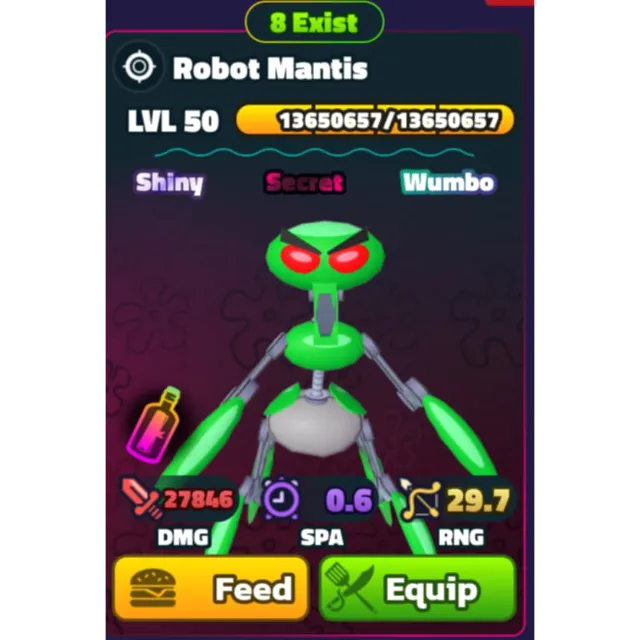 Spongebob Tower Defense | Shiny Wumbo Secret Trait Robot Mantis ...