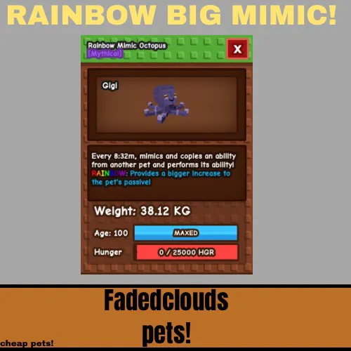 Rainbow Big Mimic! - Grow a Garden Game Item - Gameflip
