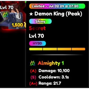 Shiny Almighty Demon King EVO GOOD STAT - Roblox Game Items - Gameflip