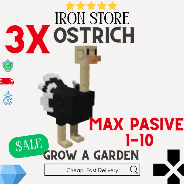 Grow A Garden 3X Ostrich Max Pasive 1-10 - Roblox Game Item - Gameflip