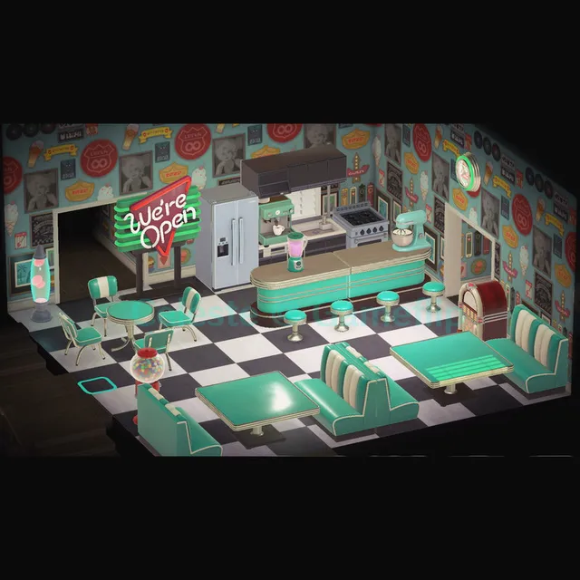 Furniture | Aqua/Turquoise Diner Set - Animal Crossing: New Horizons Artículos del Juego - Gameflip