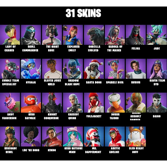 Fortnite: 31 Skins: Lady of Cranes | Skull Commander | The Night Rose ...