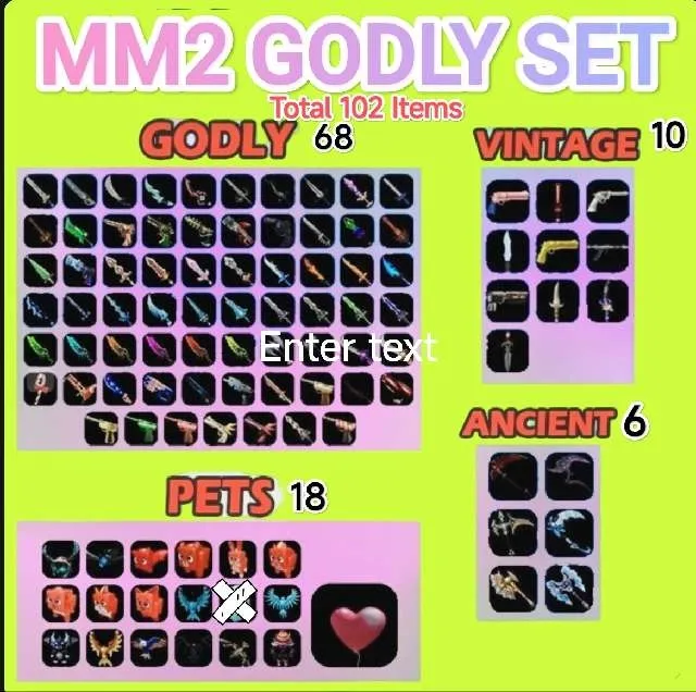 MM2 Small Set Godly Set 102 Items - Murder Mystery 2 Game Item - Gameflip