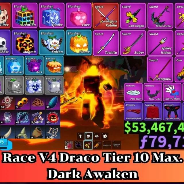 Blox Fruit 🐲Draco V4 Full Tier Max.🔥Sanguine art+Shark Anchor+Dragon ...