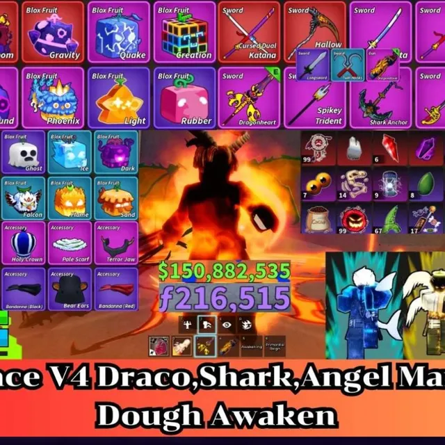 Blox Fruit 🐲Race V4 Max. Draco,Shark,Angel🔥Sanguine art+Shark Anchor ...