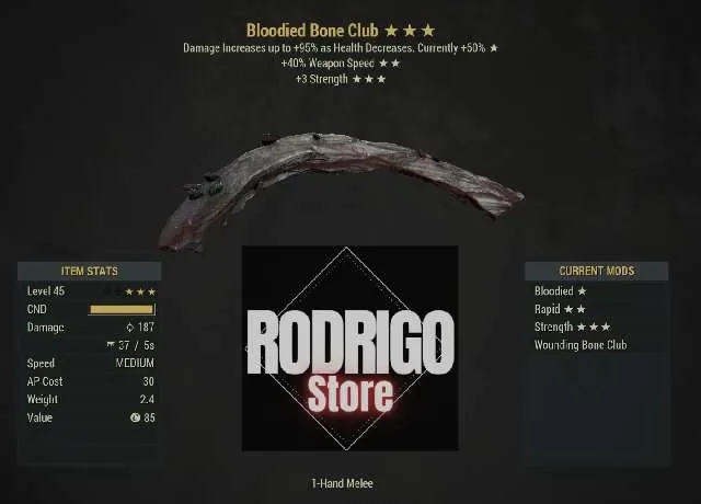 B/SS/3S Bone Club - Fallout 76 Game Item - Gameflip