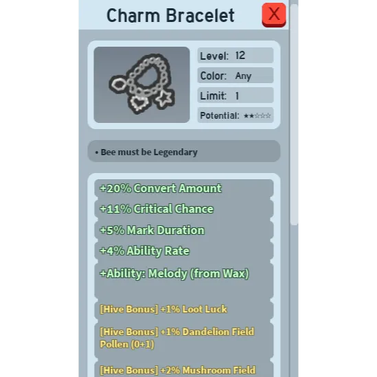 SUPER RARE MELODY + 4% ABILITY RATE CHARM BRACELET | RARE GOOD BEEQUIP ...