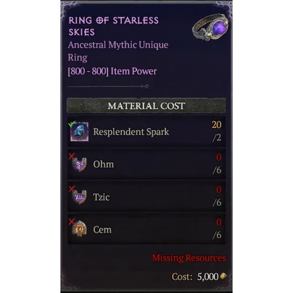 Diablo 4 | S10 | Rune | x6 Ohm, x6 Tzic, x6 Cem | 1 Set Rune Starless ...