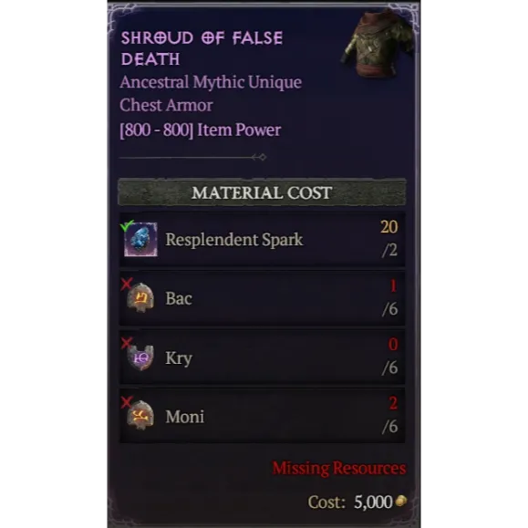 Diablo 4 | S11 | Rune | x6 Bac, x6 Kry, x6 Moni | 1 Set Rune Shroud Of ...