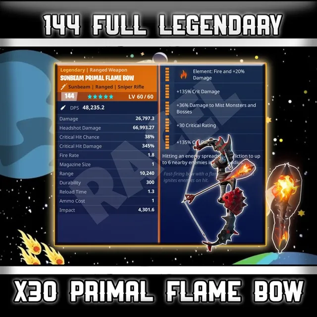 30× 144 GR Primal Flame Bow | Fortnite STW - Fortnite Game Item - Gameflip