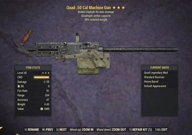 Quad Explosive 50 Cal Machine Gun (90% reduced weight) - Fallout 76 ...