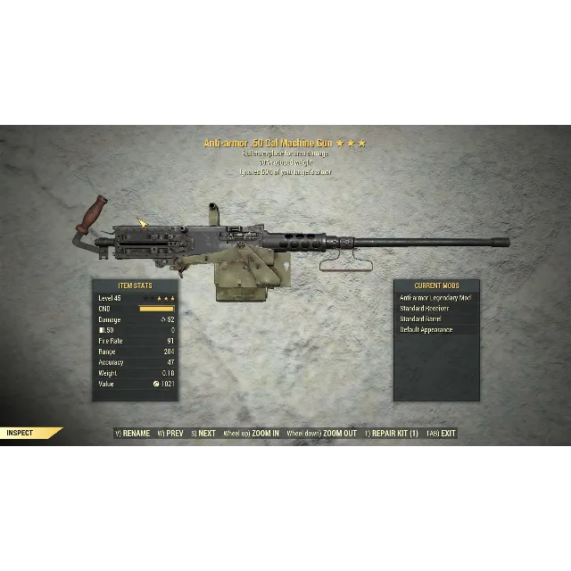 50 Cal Machine Gun AA/E/90rw - Fallout 76 Game Items - Gameflip