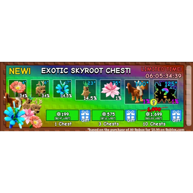 30 Exotic Skyroot Chest Grow a Garden - Roblox Game Item - Gameflip