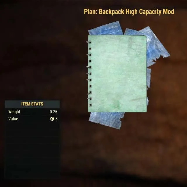 Plan | Backpack High Capacity - Fallout 76 Game Item - Gameflip