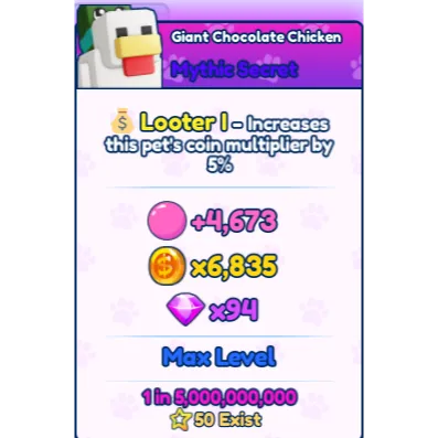 mythic giant chocolate chicken - Bubble Gum Simulator Game Item - Gameflip