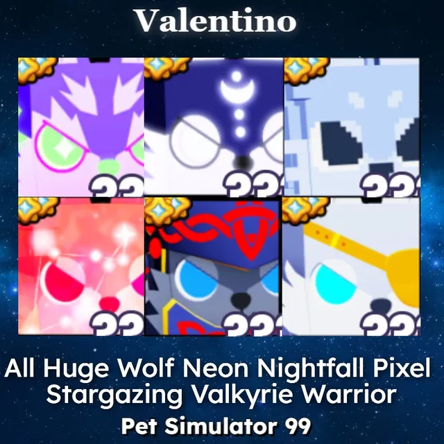 All Huge Wolf Neon Nightfall Pixel Stargazing Valkyrie Warrior - Pet ...