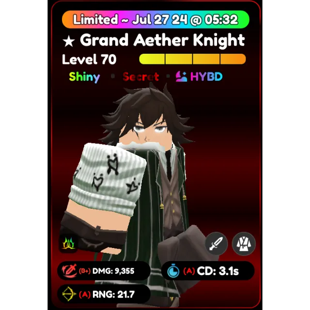 Shiny almighty grand aether knight - Anime Defenders Game Items - Gameflip
