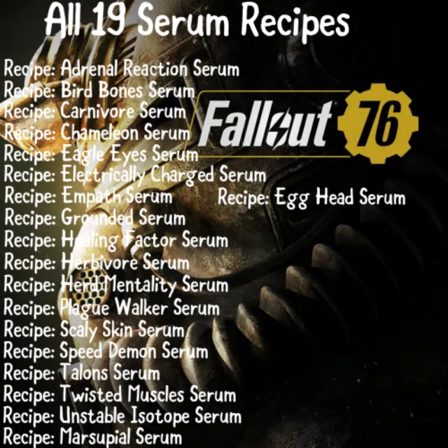 All 19 Serum Recipe Plans - Fallout 76 Game Items - Gameflip