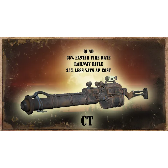 Quad Faster Fire Rate RAILWAY RIFLE 25% Less VATS Cost Q2525 - Fallout ...