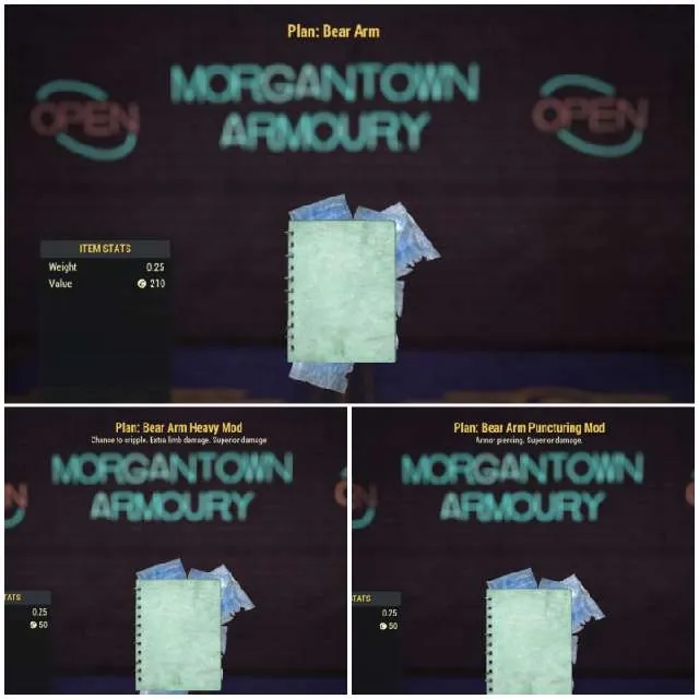 Plan | Bear Arm Plan Set - Fallout 76 Game Items - Gameflip