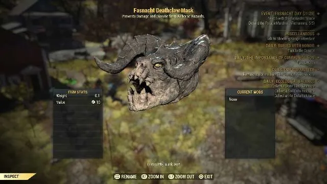 Fasnacht Deathclaw Mask - Fallout 76 Game Item - Gameflip