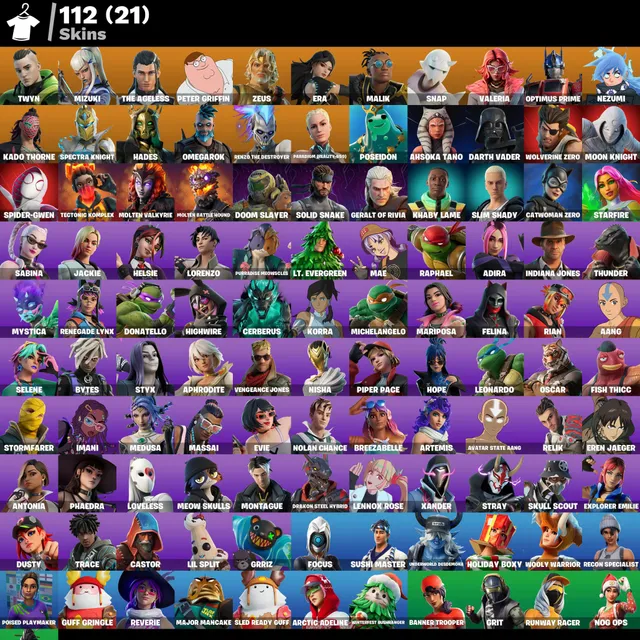 Fortnite fa acc 112 skins + stw power level 80 ( Works all platforms ...