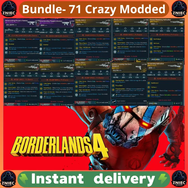 Bundle - 71 Crazy Modded - Modified OneShot Guns (1 Mil to 999 bil DPS) | Borderlands 4 ...
