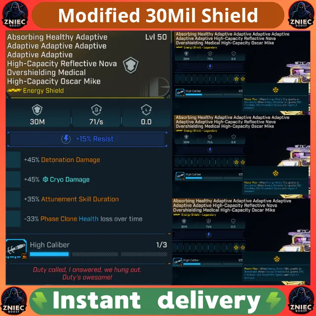 Modded Modified 30Mil Shield 44 Class Mod perks+ 74 Enhancement Perks ...