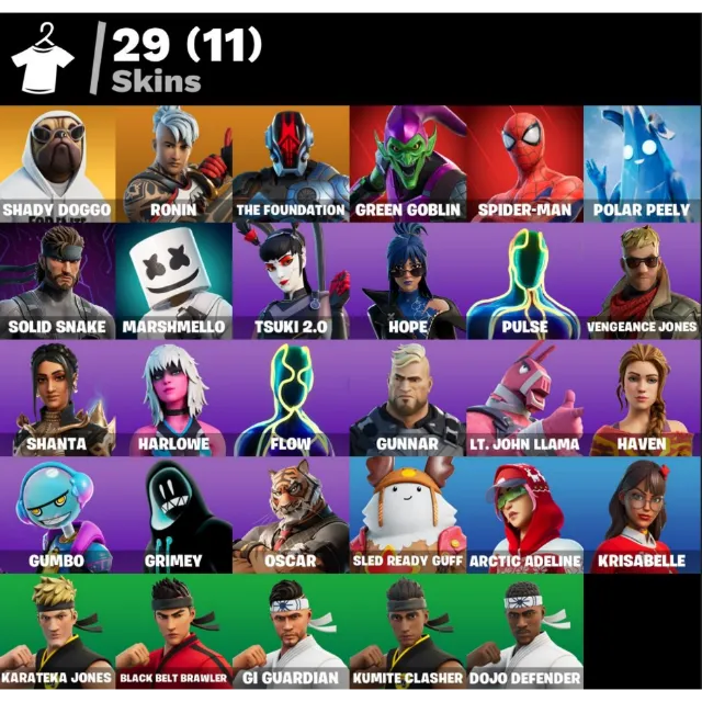 Fortnite: 29 SKINS Shady Doggo | Flow | Green Goblin | Spider-Man ...
