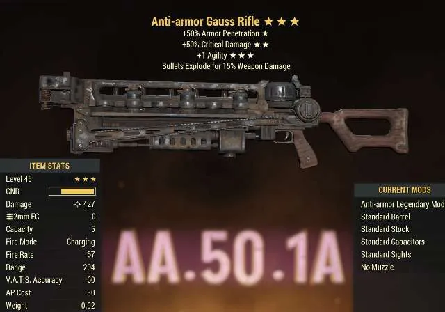 Weapon | AA501A Gauss Rifle - Fallout 76 Game Items - Gameflip