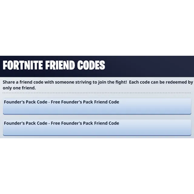 Fortnite Founders Pack Friend Code - Other Game Item - Gameflip