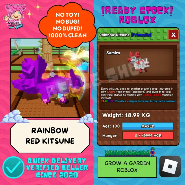 Rainbow Kitsune Age 100 - Grow a Garden Game Item - Gameflip