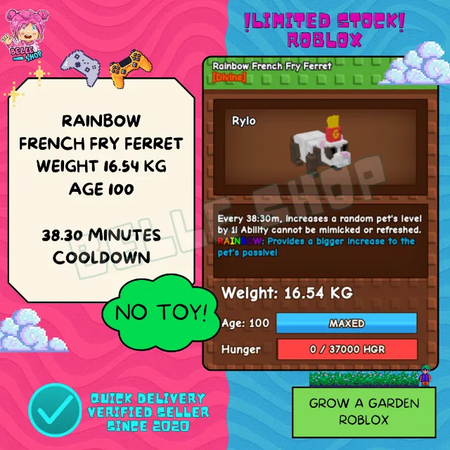 RAINBOW FRENCH FRY FERRET AGE 100 - Grow a Garden Game Item - Gameflip