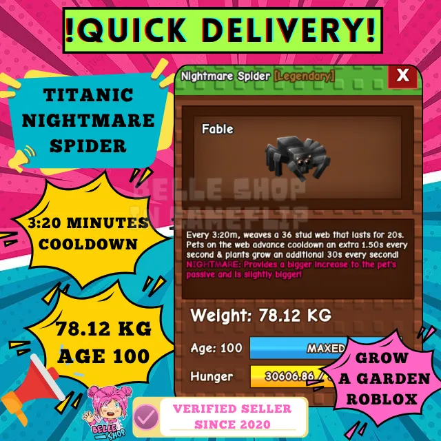 TITANIC/HUGE NIGHTMARE SPIDER - Grow a Garden Game Item - Gameflip