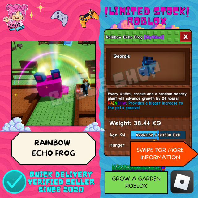 RAINBOW ECHO FROG 15 SECONDS COOLDOWN - Grow a Garden Game Item - Gameflip