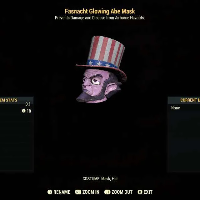 Glowing Abe Mask - Fallout 76 Game Item - Gameflip