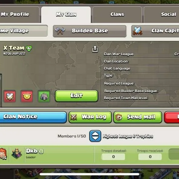 CLAN ⚡COC🔥LEVEL 13💎 [] NAME: X TEAM [] CAPITAL HALL 8 [] VICTORY 119 ...