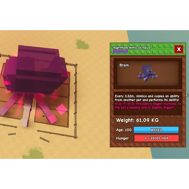 HUGE NIGHTMARE MIMIC OCTOPUS + 1 Bonus Random Pet - Grow a Garden Game ...