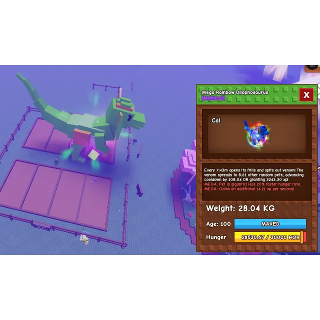 MEGA RAINBOW HATCHED DILOPHOSAURUS 28Kg+ - Roblox Game Item - Gameflip
