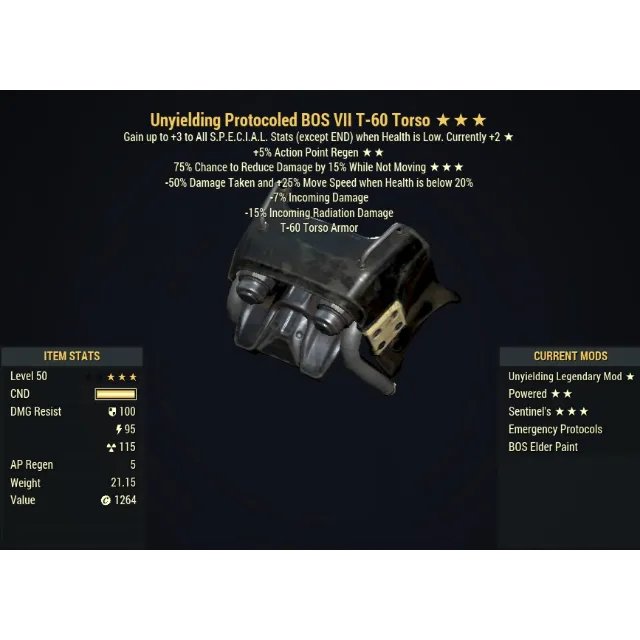 [PC] Unyielding Sentinel T-60 Power Armor Set (5/5 AP refresh ...