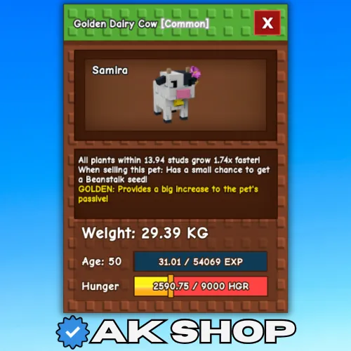 Golden Huge Dairy Cow Age 50 Grow a Garden - Grow a Garden Game Item ...