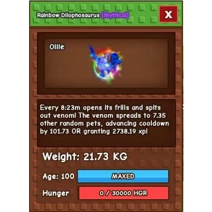 RAINBOW HATCHED DILOPHOSAURUS 20KG+ MAX AGE - Grow a Garden Game Item ...