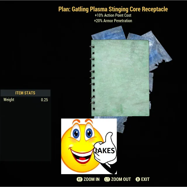 Gatling Plasma Stinging Core Recept - Fallout 76 Game Item - Gameflip