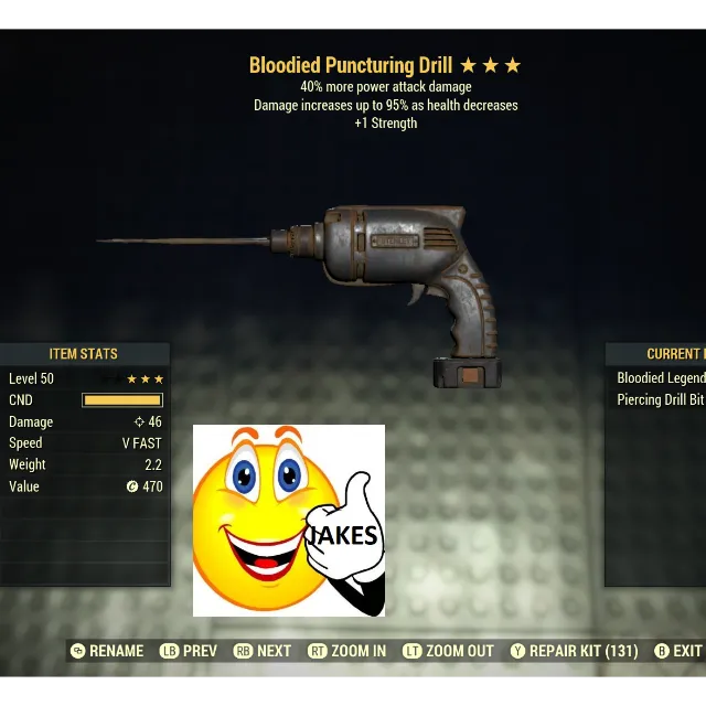 Bloodied PA Drill +S - Fallout 76 Game Items - Gameflip