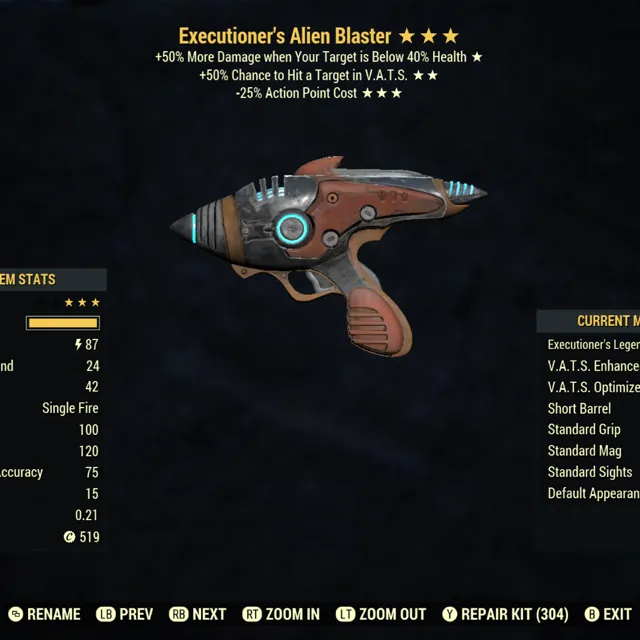 Exe50vhc25 Alien Blaster - Fallout 76 Game Items - Gameflip